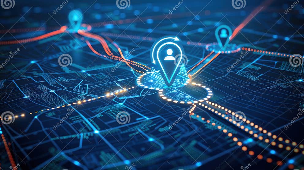 Digital Map Showing Location with Two Icons Representing Artificial ...