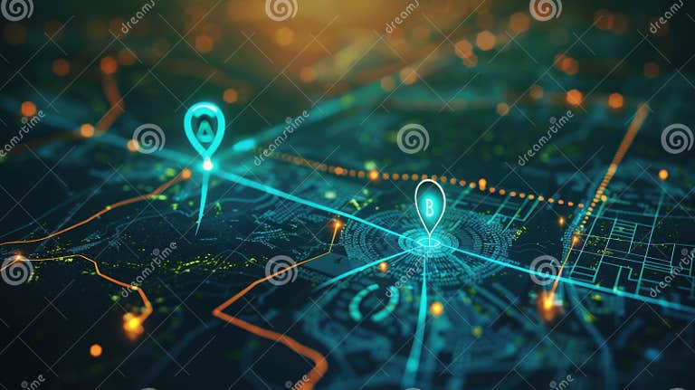 Digital Map Showing Location with Two Icons Representing Artificial ...