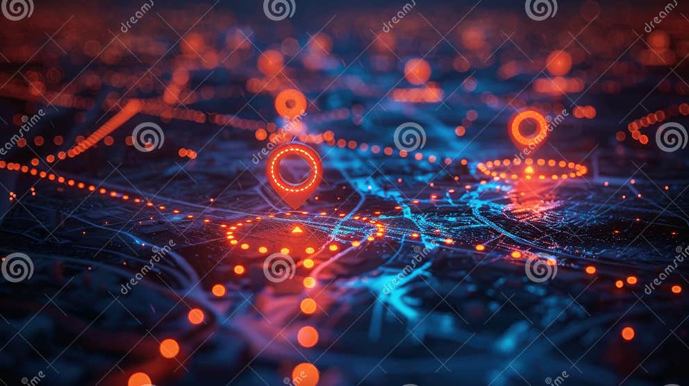 Digital Map Showing Location with Two Icons Representing Artificial ...