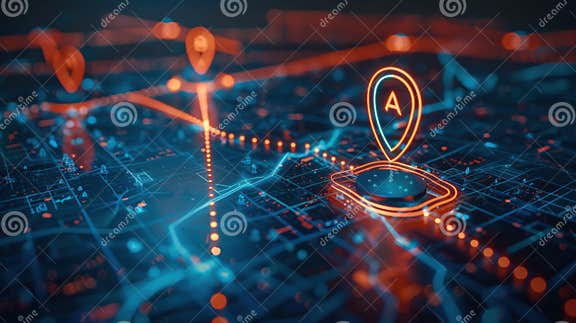 Digital Map Showing Location with Two Icons Representing Artificial ...