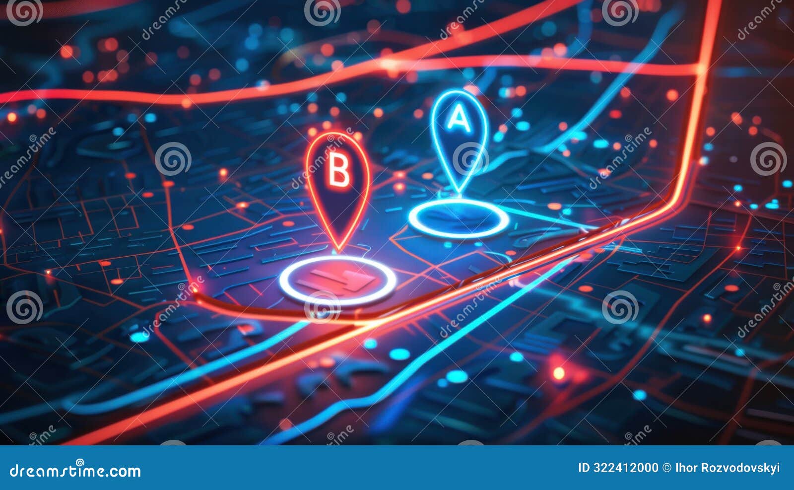 Digital Map Showing Location with Two Icons Representing Artificial ...