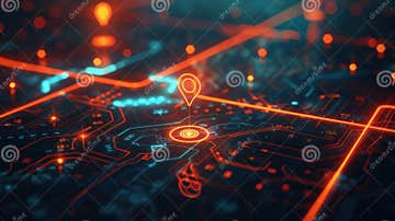 Digital Map Showing Location with Two Icons Representing Artificial ...