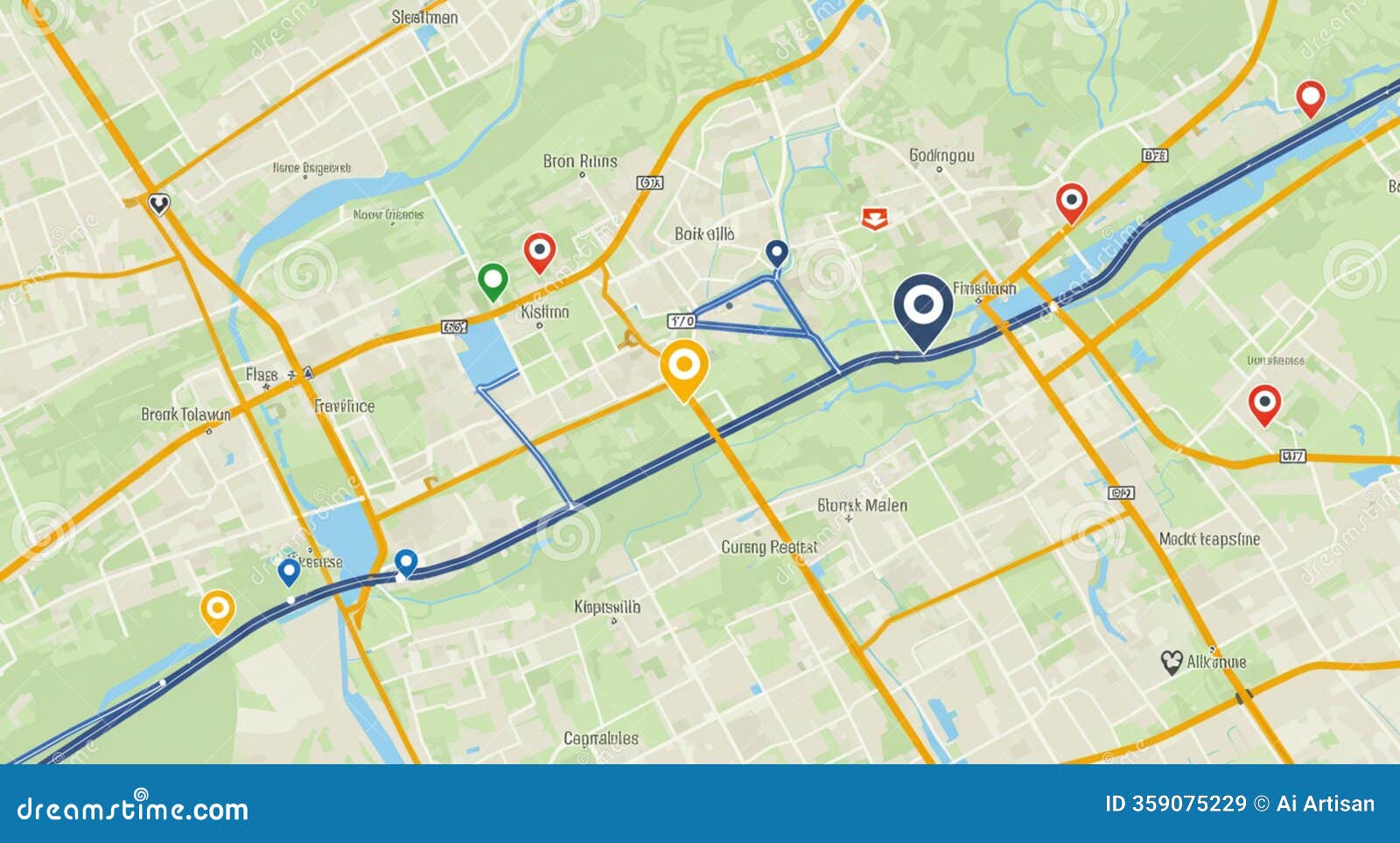 A Digital Map Showing a Network of Roads and Pathways in an Urban ...
