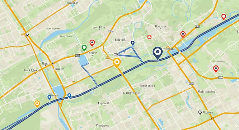 A Digital Map Showing a Network of Roads and Pathways in an Urban ...