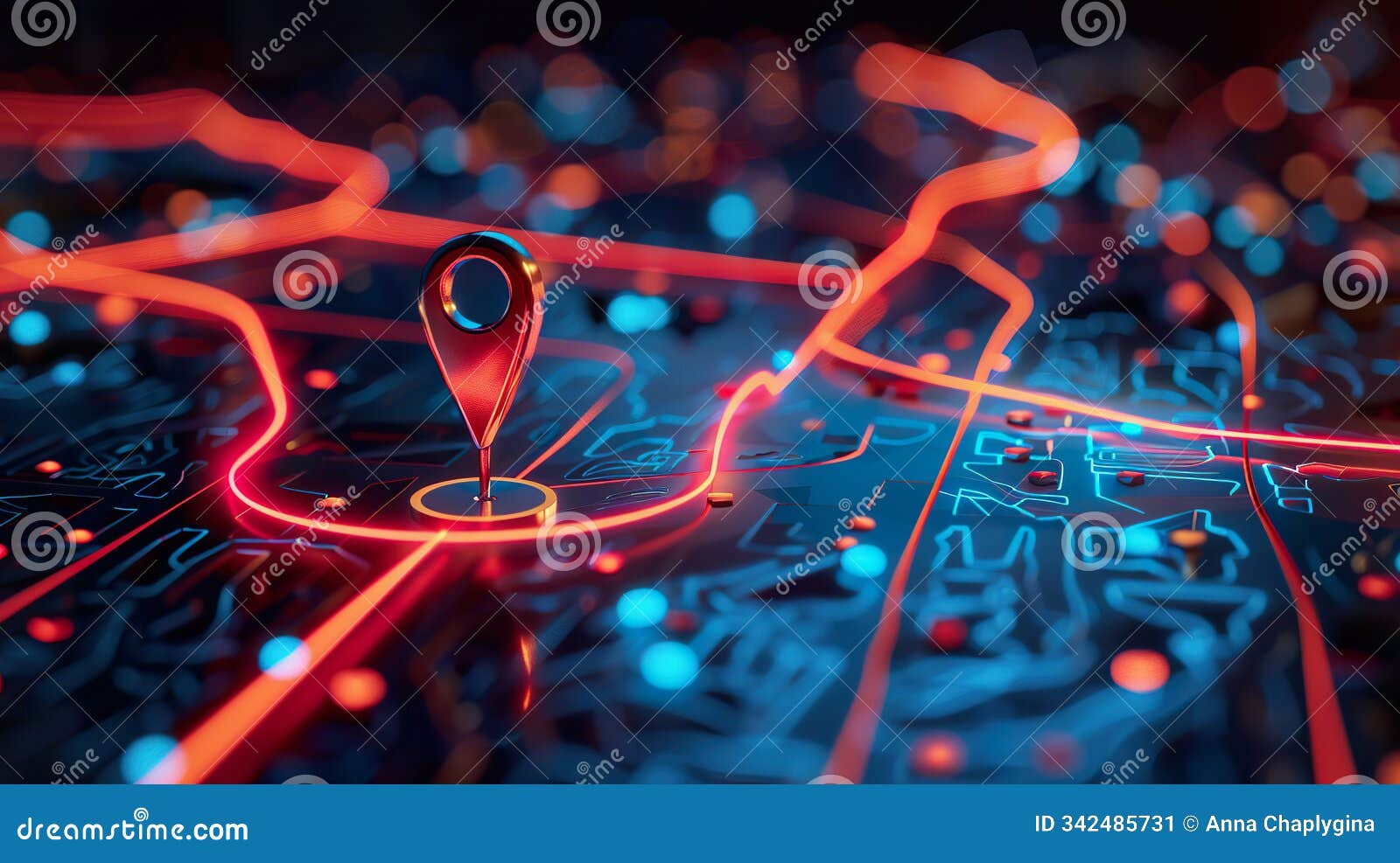 Digital Map Shows AI in GPS with Two Highlighted Spots for Delivery ...