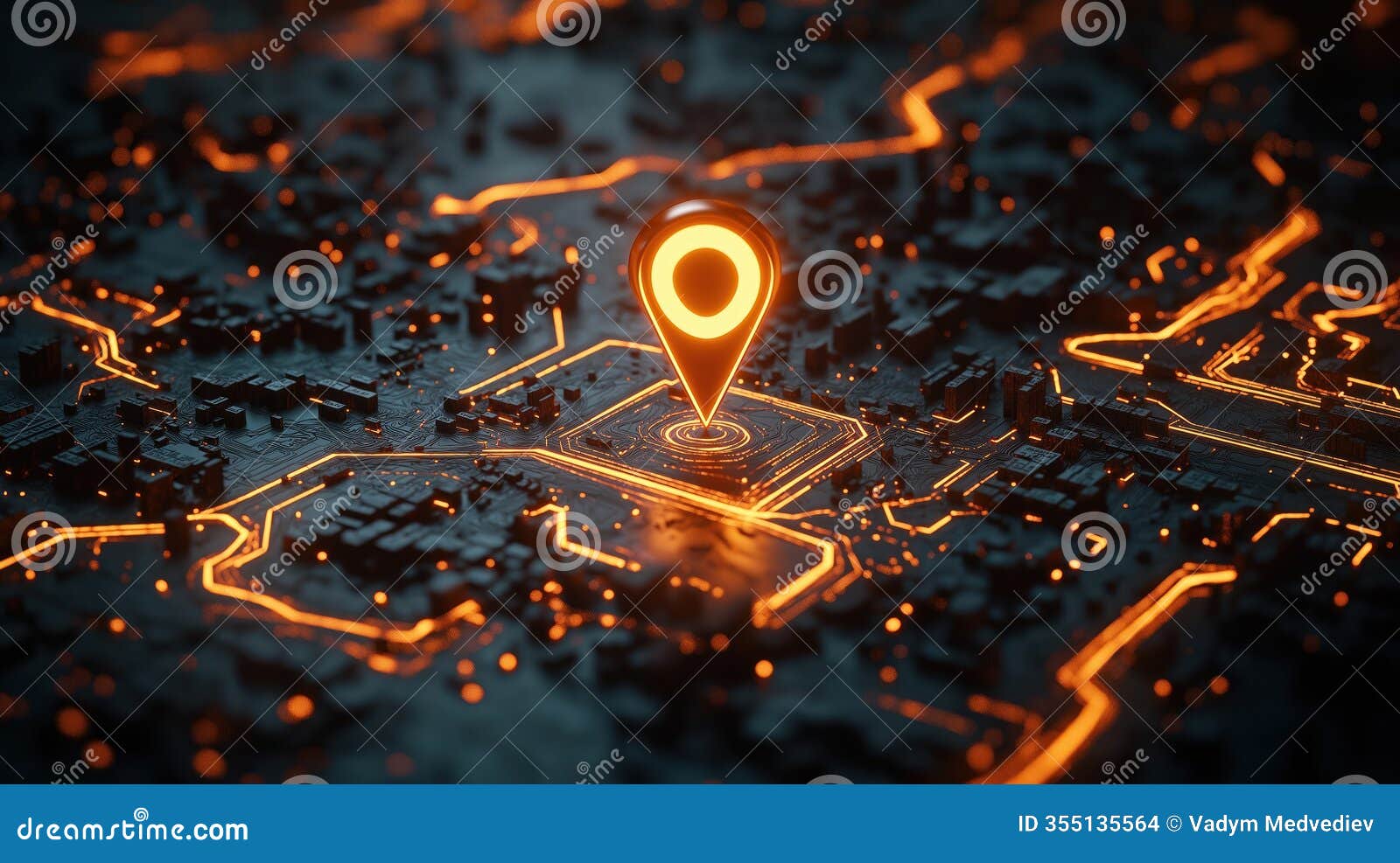 Digital Map Shows Glowing Location Pin on City Tech Map. Navigation ...