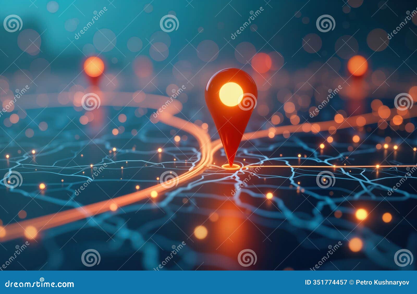 Digital Map Shows Glowing Route Paths, Location Points. AI Tech ...