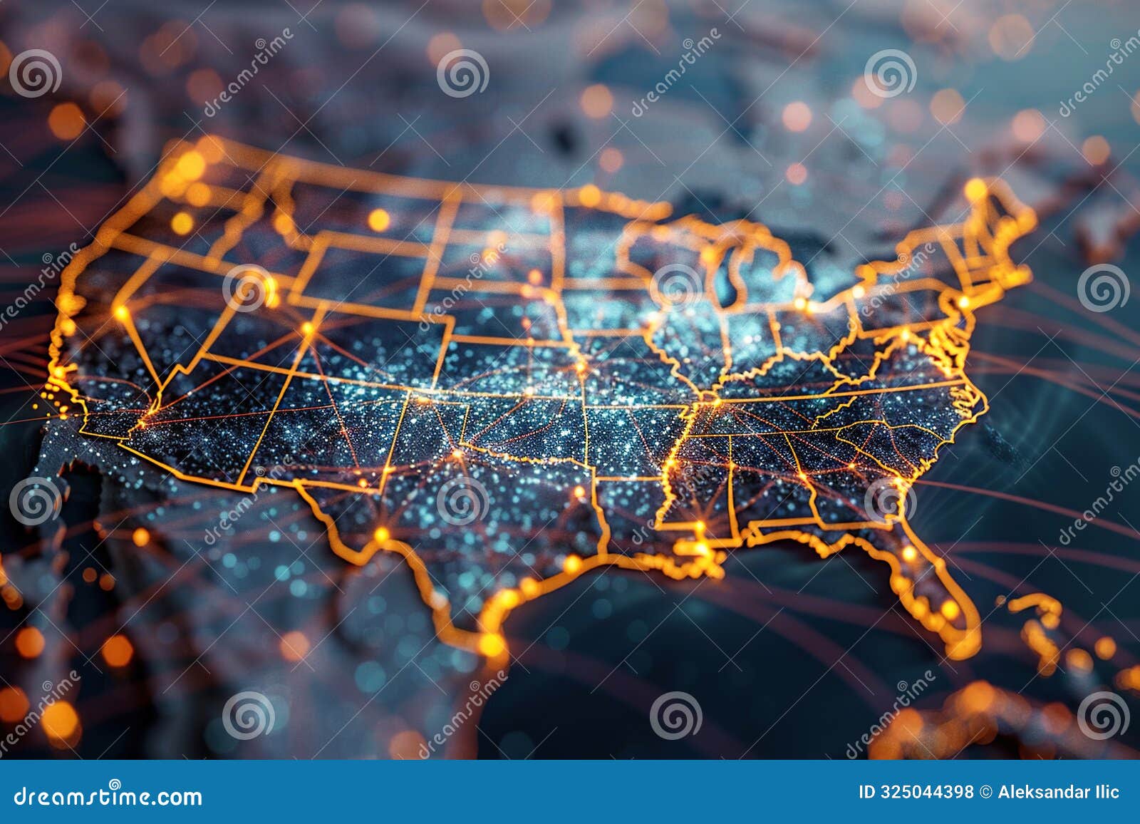 Digital Map of United States of America. Network and Connectivity, Data ...