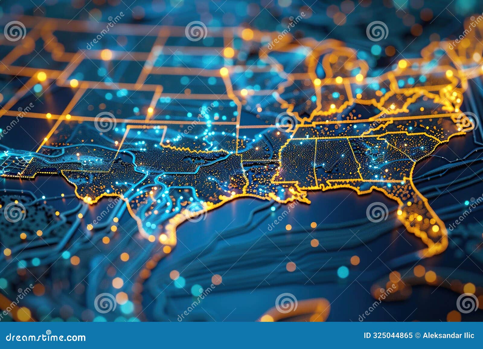 Digital Map of United States of America. Network and Connectivity, Data ...