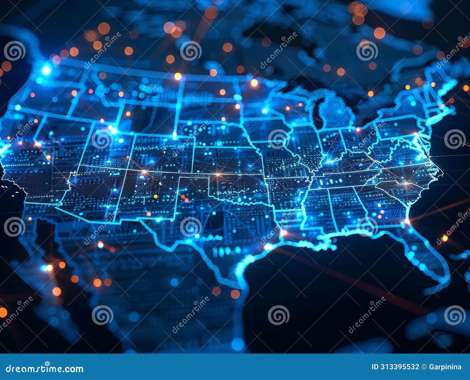 Digital Map of USA, Concept of North America Global Network and ...