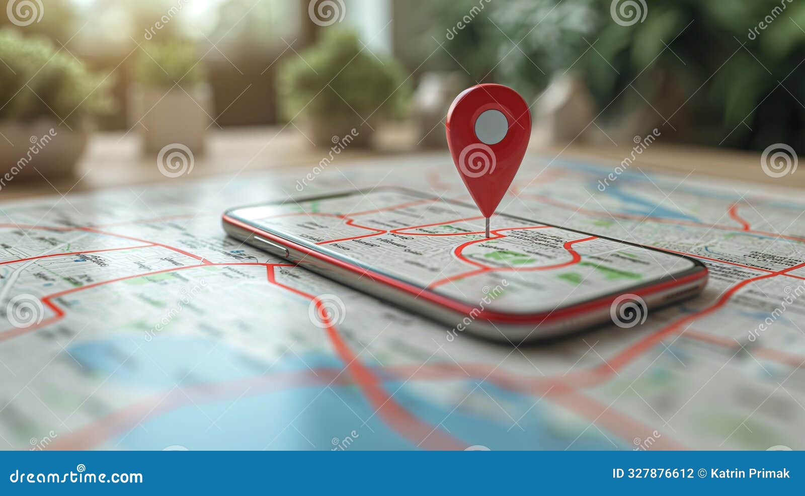 A Digital Map with Virtual Boundaries, a Location Pin, and a Mobile Device Showcasing a ...