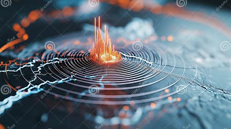Digital Map Visualizing Earthquake Epicenter with Seismic Waves Stock Illustration ...