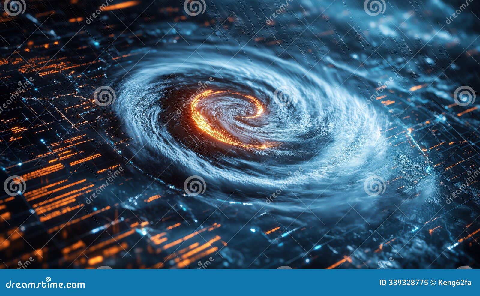 Digital Map Visualizing Hurricanes Path With Swirling Clouds And Data ...