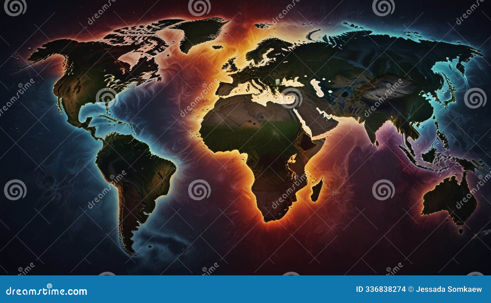 Digital Map of the World with Hot Zones Representing Climate Change ...