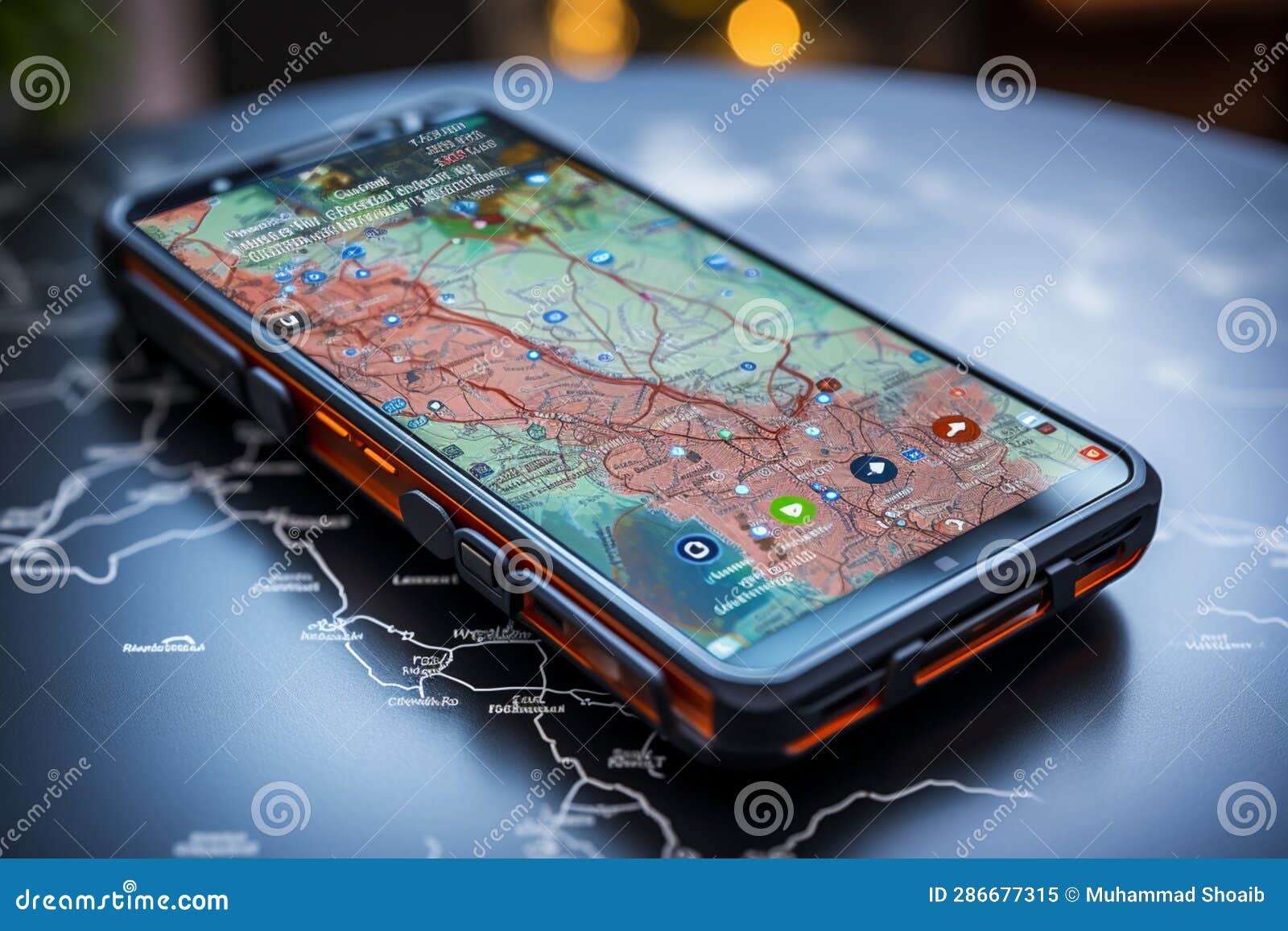Digital Mapping Tool, Smartphone Displays GPS Navigator on Dynamic Map ...
