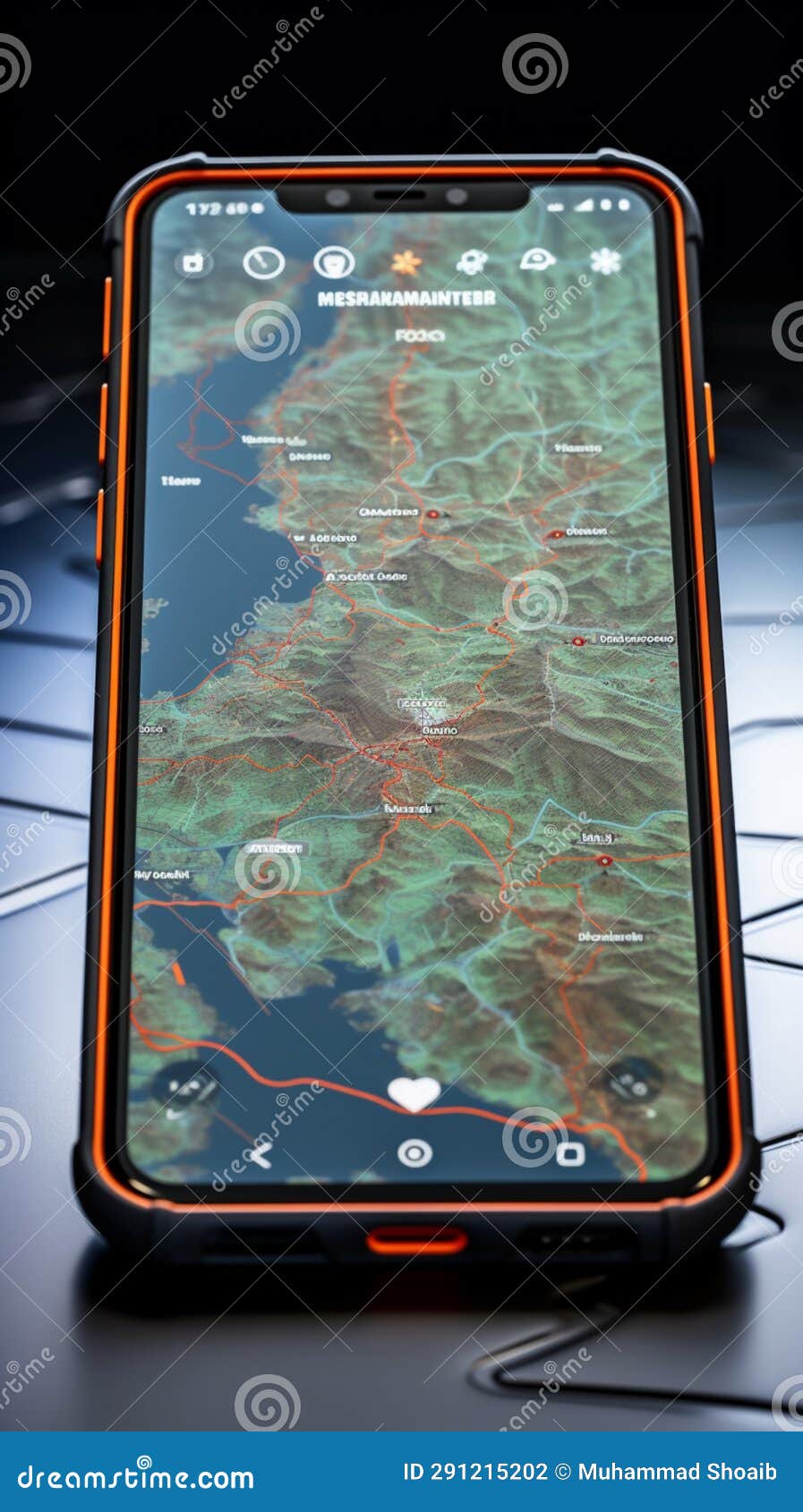 Digital Mapping Tool, Smartphone Displays GPS Navigator on Dynamic Map ...