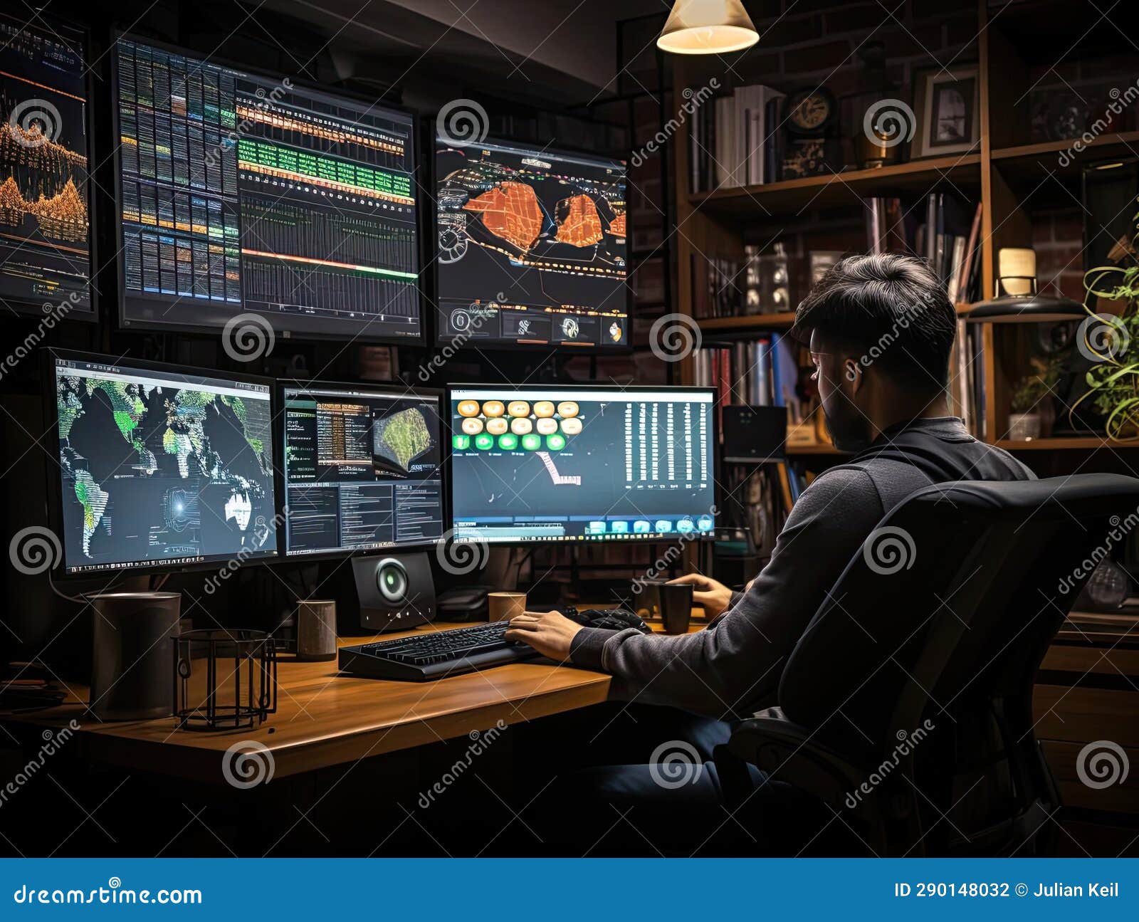 Digital Marketer Analyzes Data on Dualscreen Workstation Stock ...