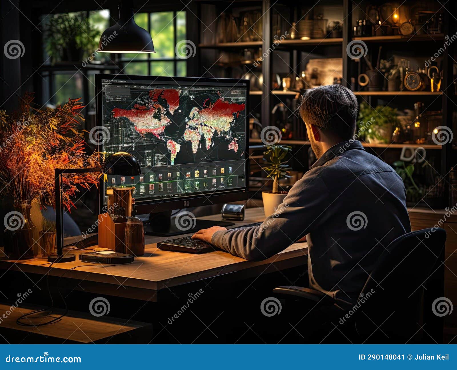 Digital Marketer Analyzes Data on Dualscreen Workstation Stock ...
