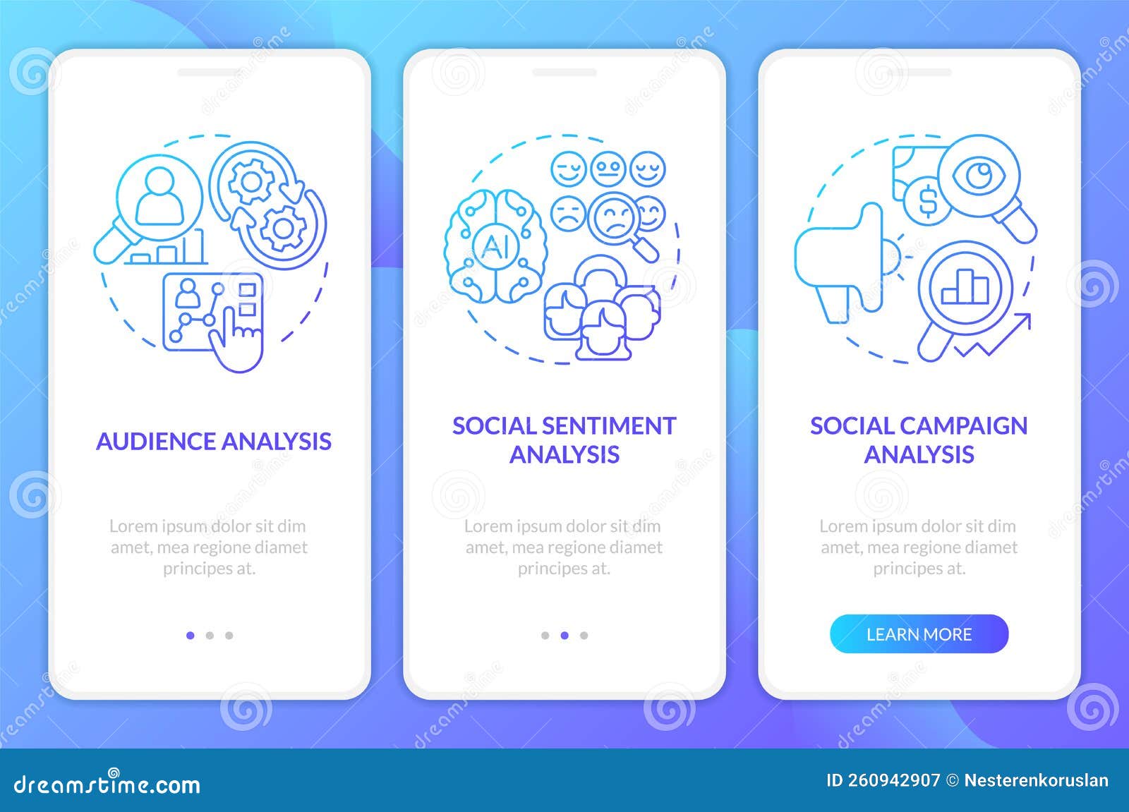 Digital Marketing Analytics Layers Blue Gradient Onboarding Mobile App ...