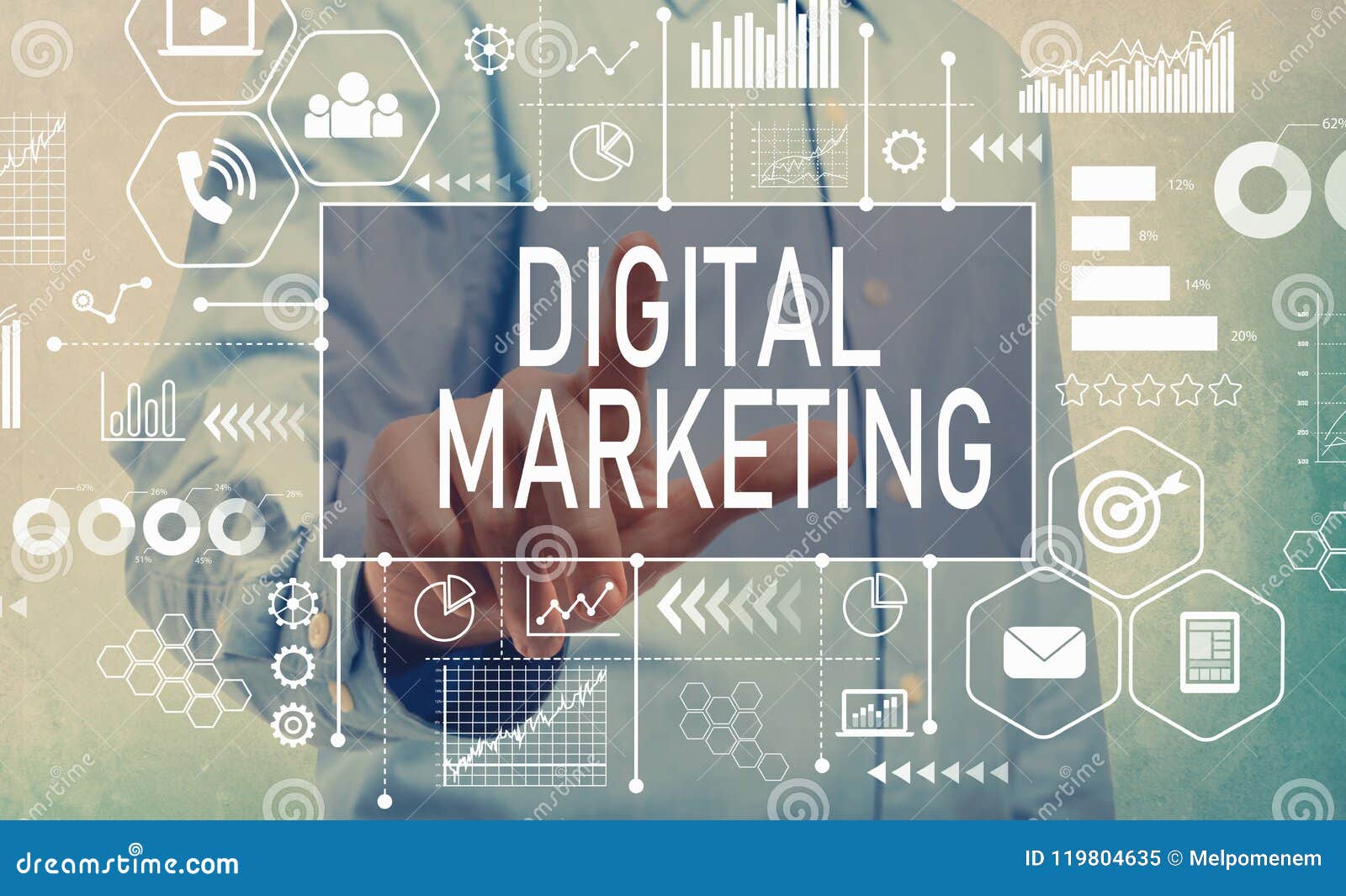 Digital Marketing with Businessman Stock Image - Image of text ...