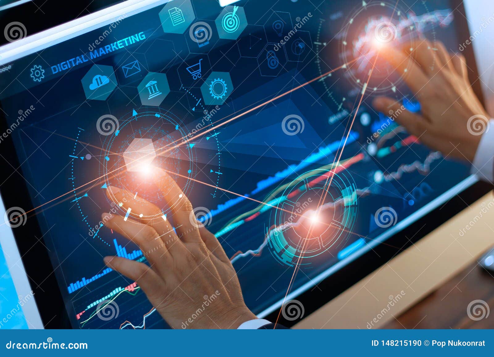 Digital Marketing. Businessman Touching and Drag Global Structure ... Digital Marketing. Businessman Touching and Drag Global Structure ...