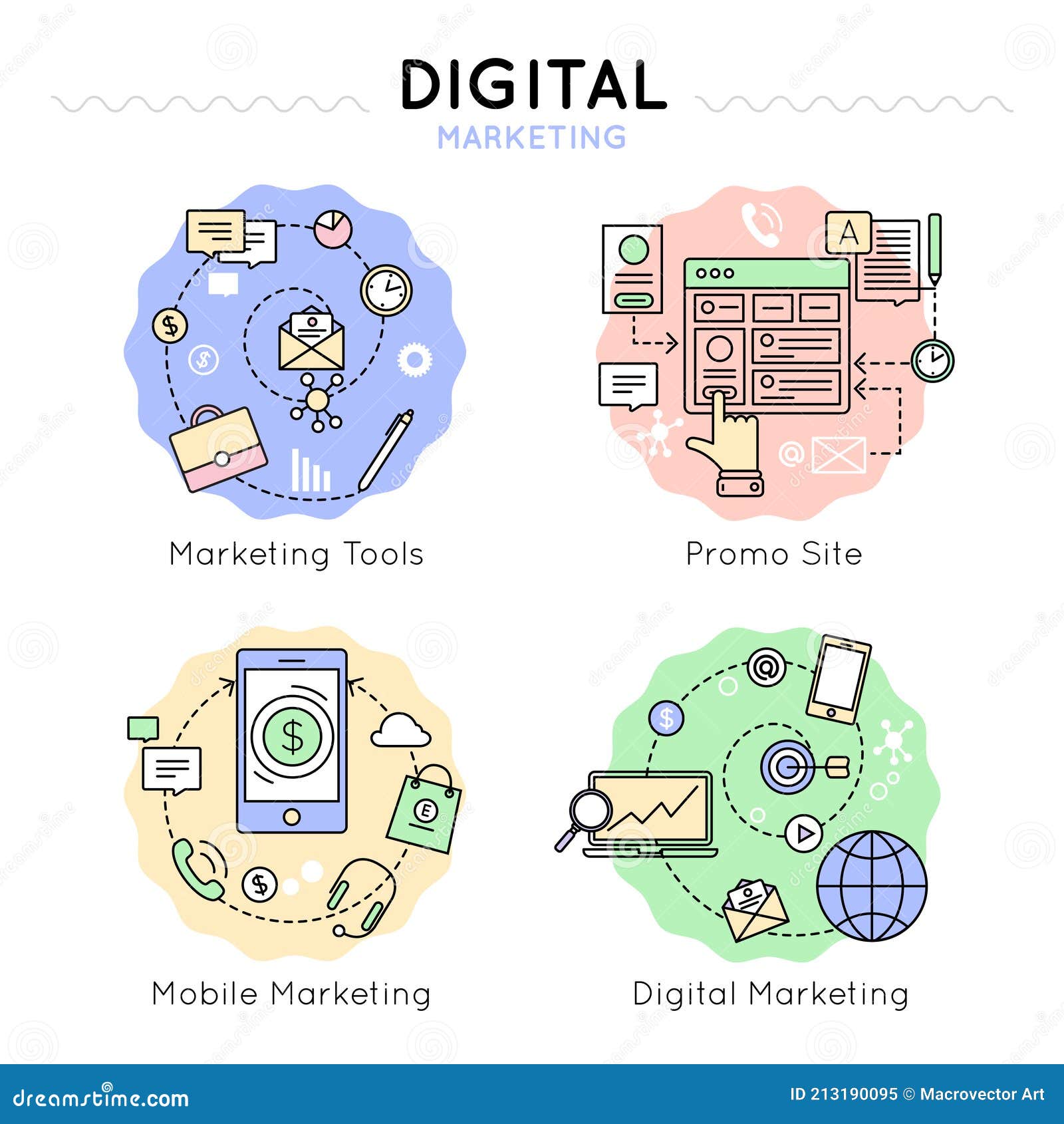 Digital Marketing Colored Icon Set Stock Vector - Illustration of ...