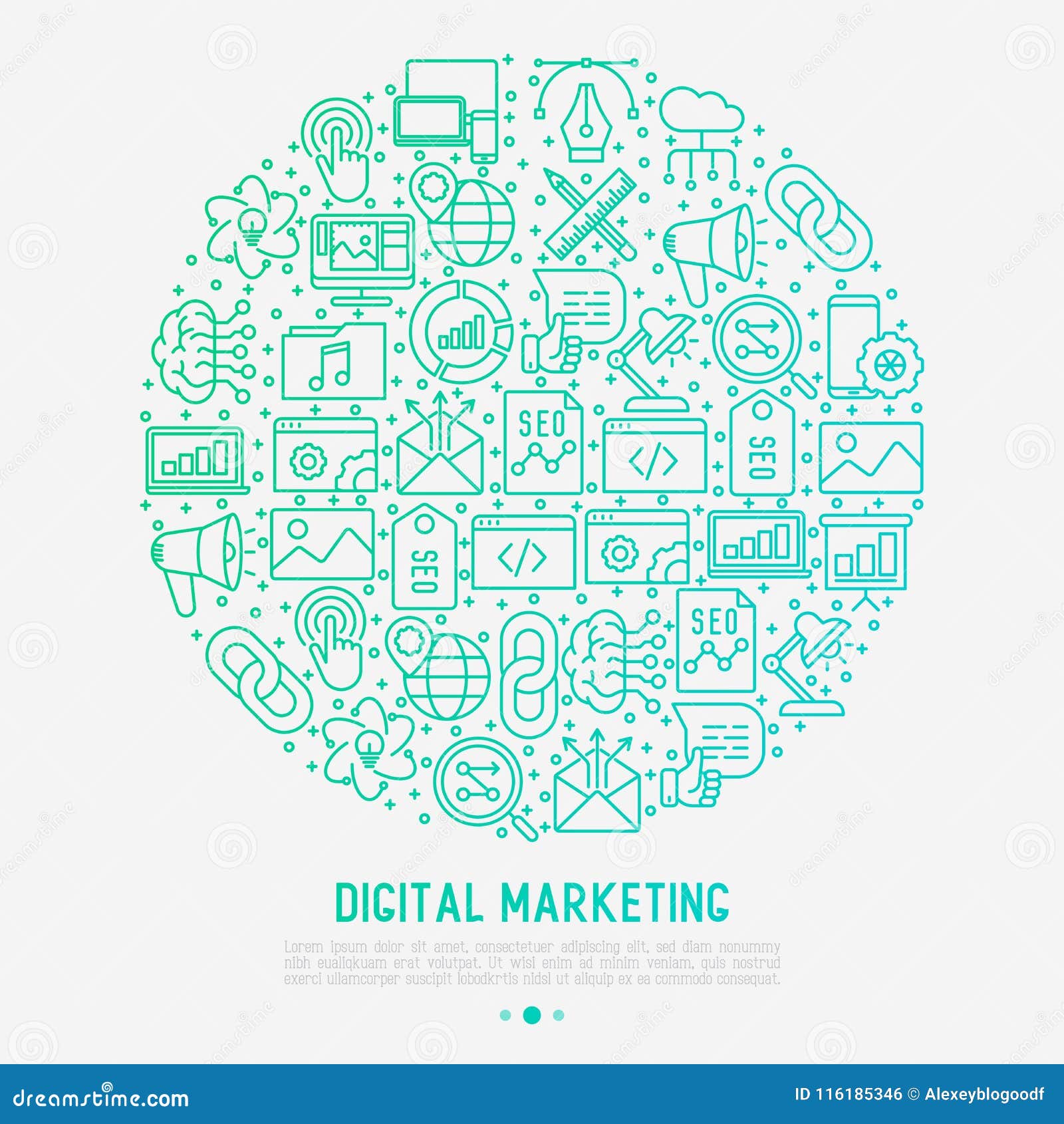 Digital Marketing Concept in Circle Stock Vector - Illustration of ...