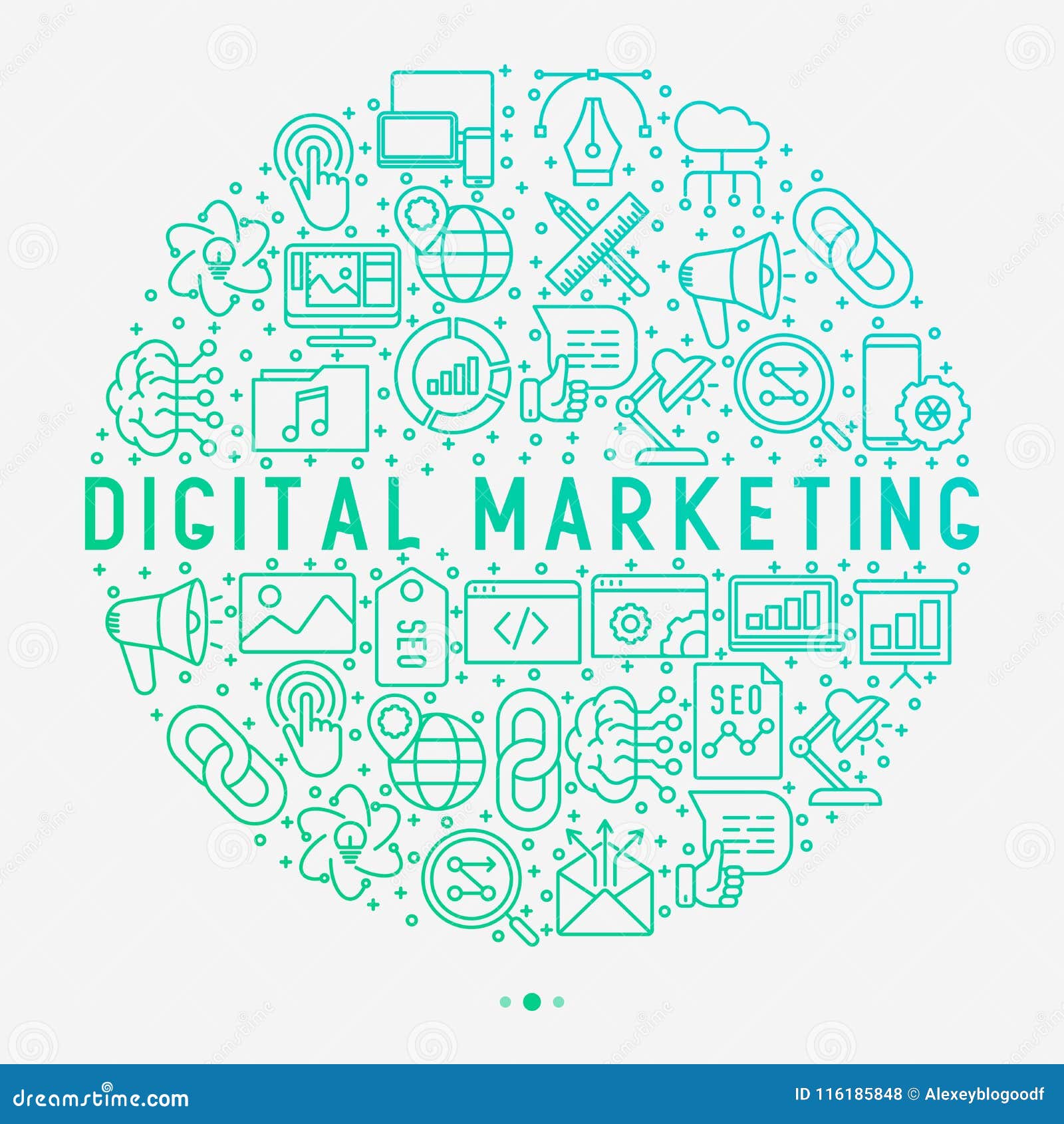 Digital Marketing Concept in Circle Stock Vector - Illustration of news ...