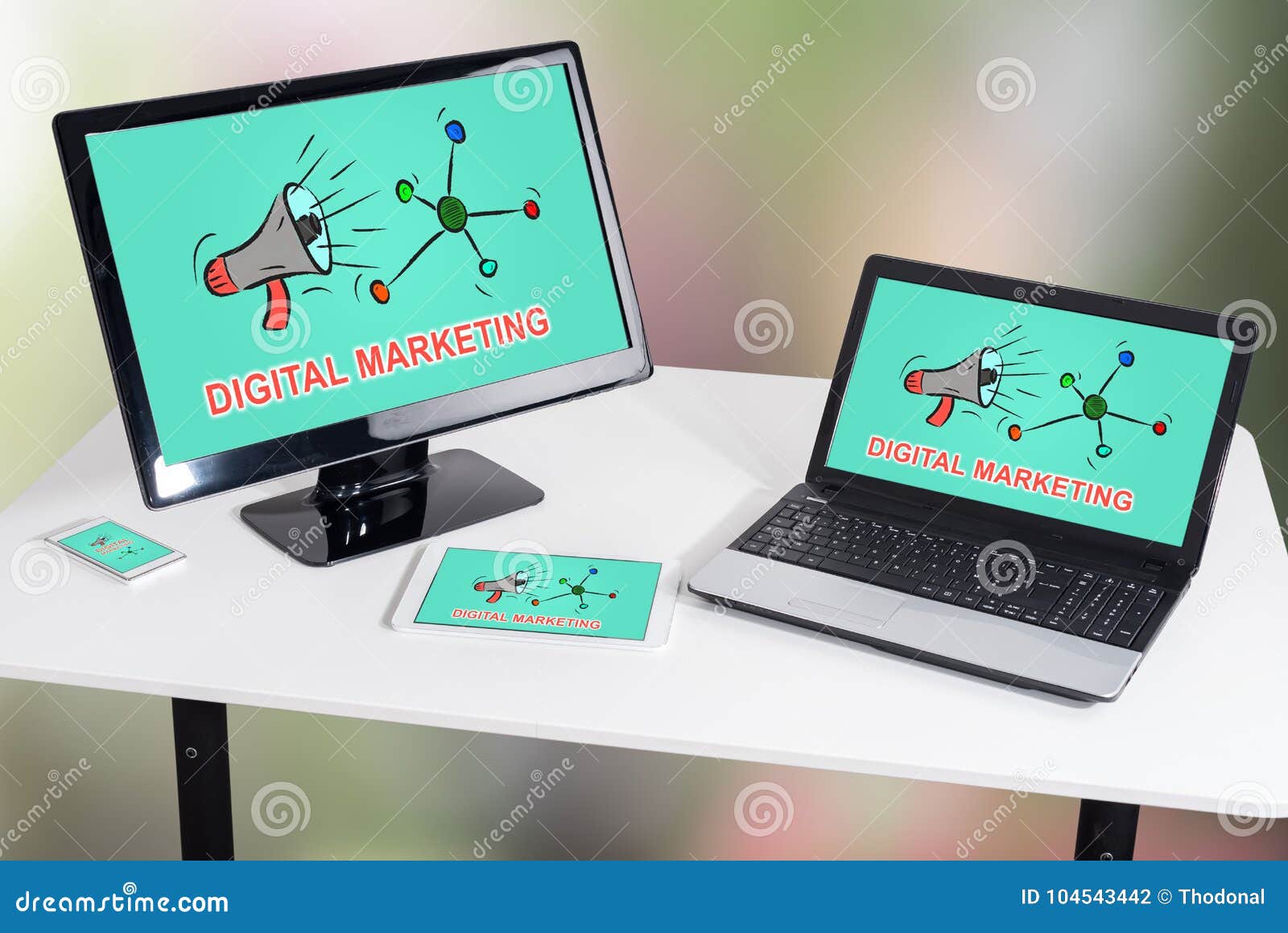 Digital Marketing Concept on Different Devices Stock Photo - Image of ...