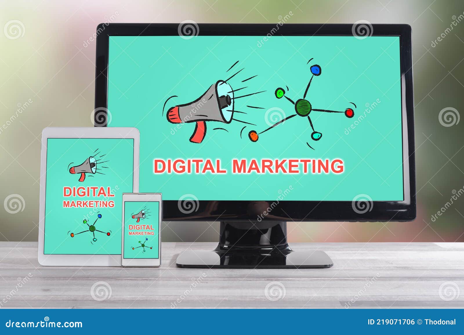 Digital Marketing Concept on Different Devices Stock Photo - Image of ...