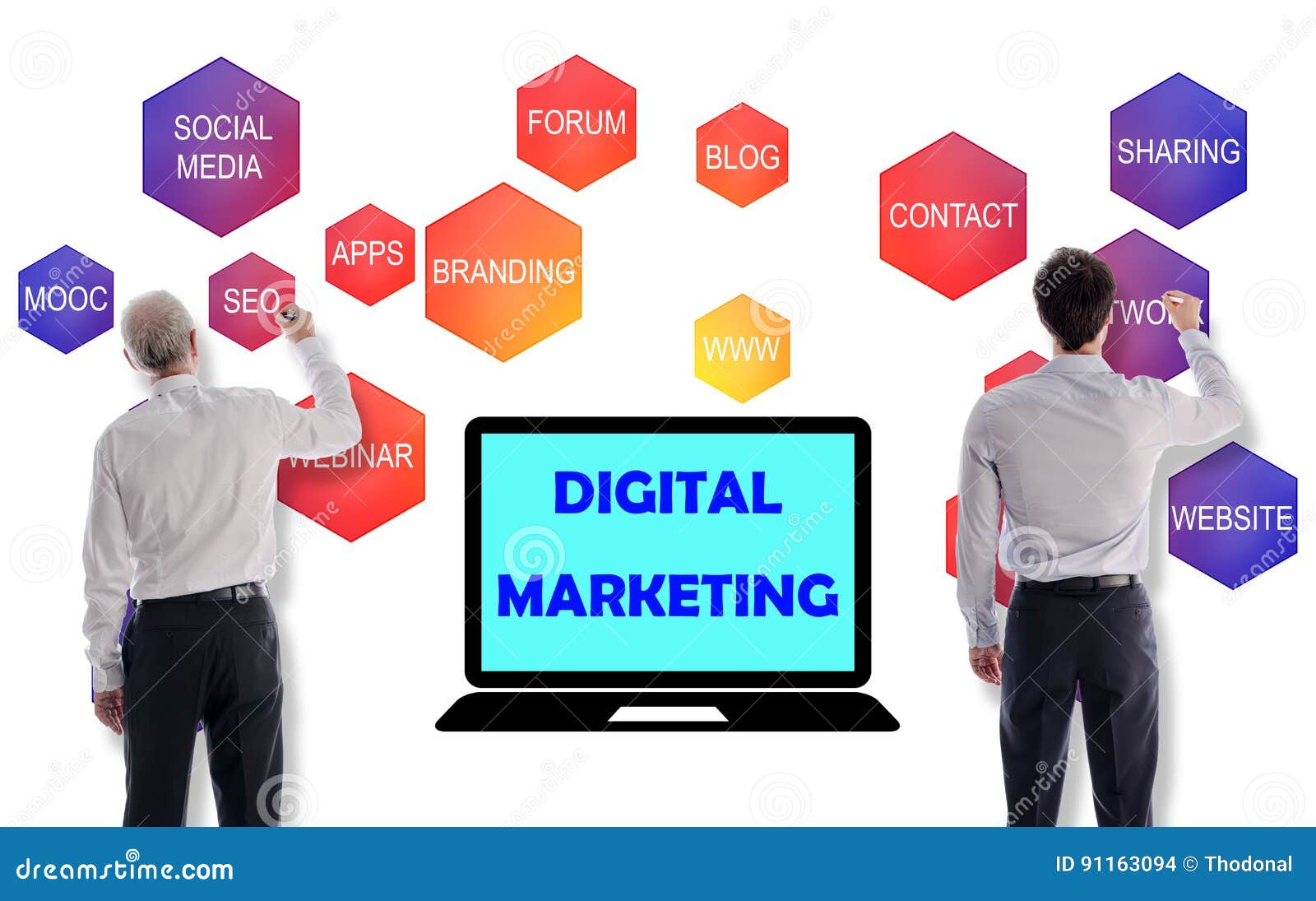 Digital Marketing Concept Drawn by Businessmen Stock Photo - Image of ...