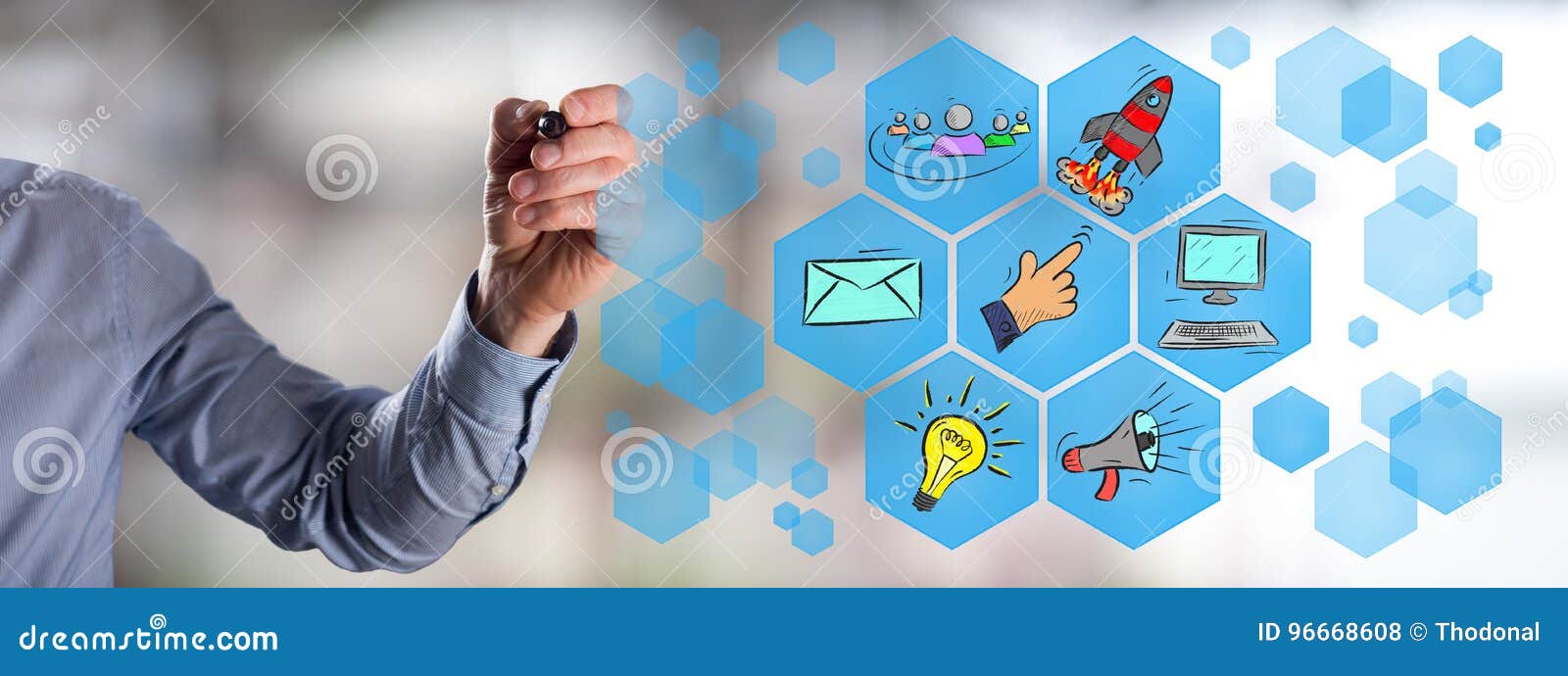 Digital Marketing Concept Drawn by a Man Stock Photo - Image of media ...