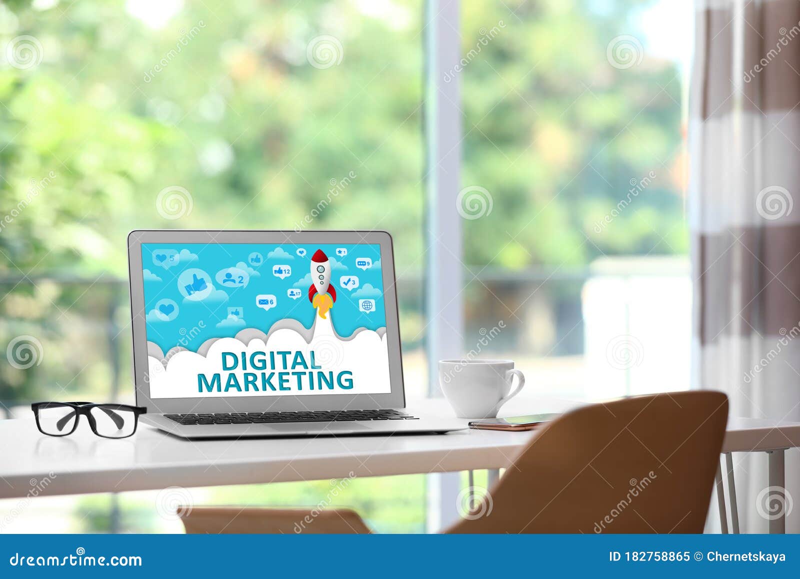 Digital Marketing. Modern Laptop on Table Indoors Stock Image - Image ...