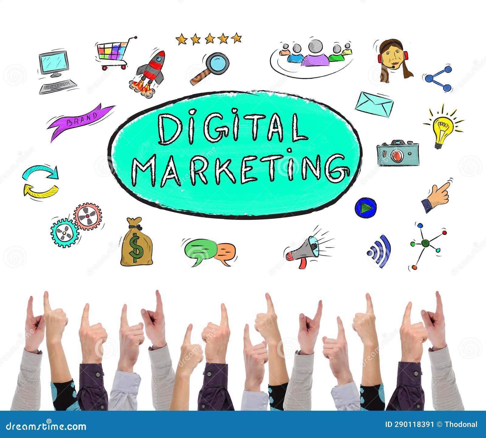 Digital Marketing Concept Pointed by Several Fingers Stock Image ...