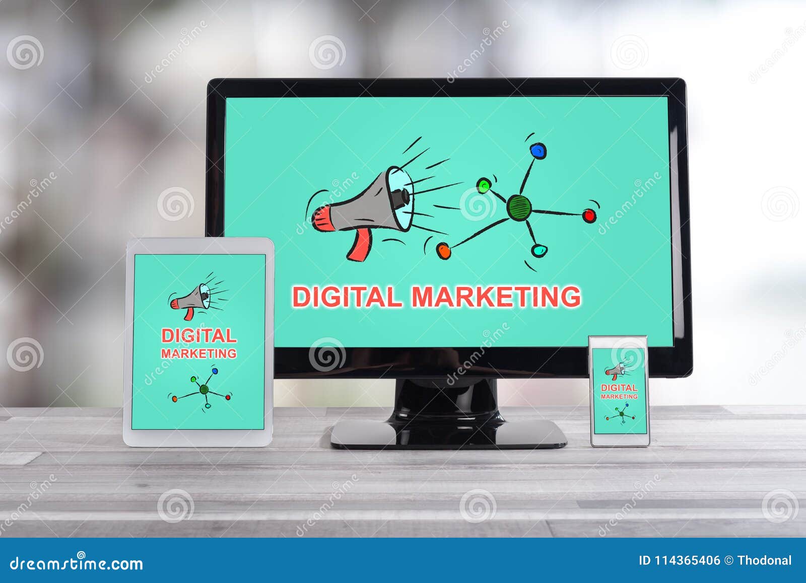 Digital Marketing Concept on Different Devices Stock Photo - Image of ...