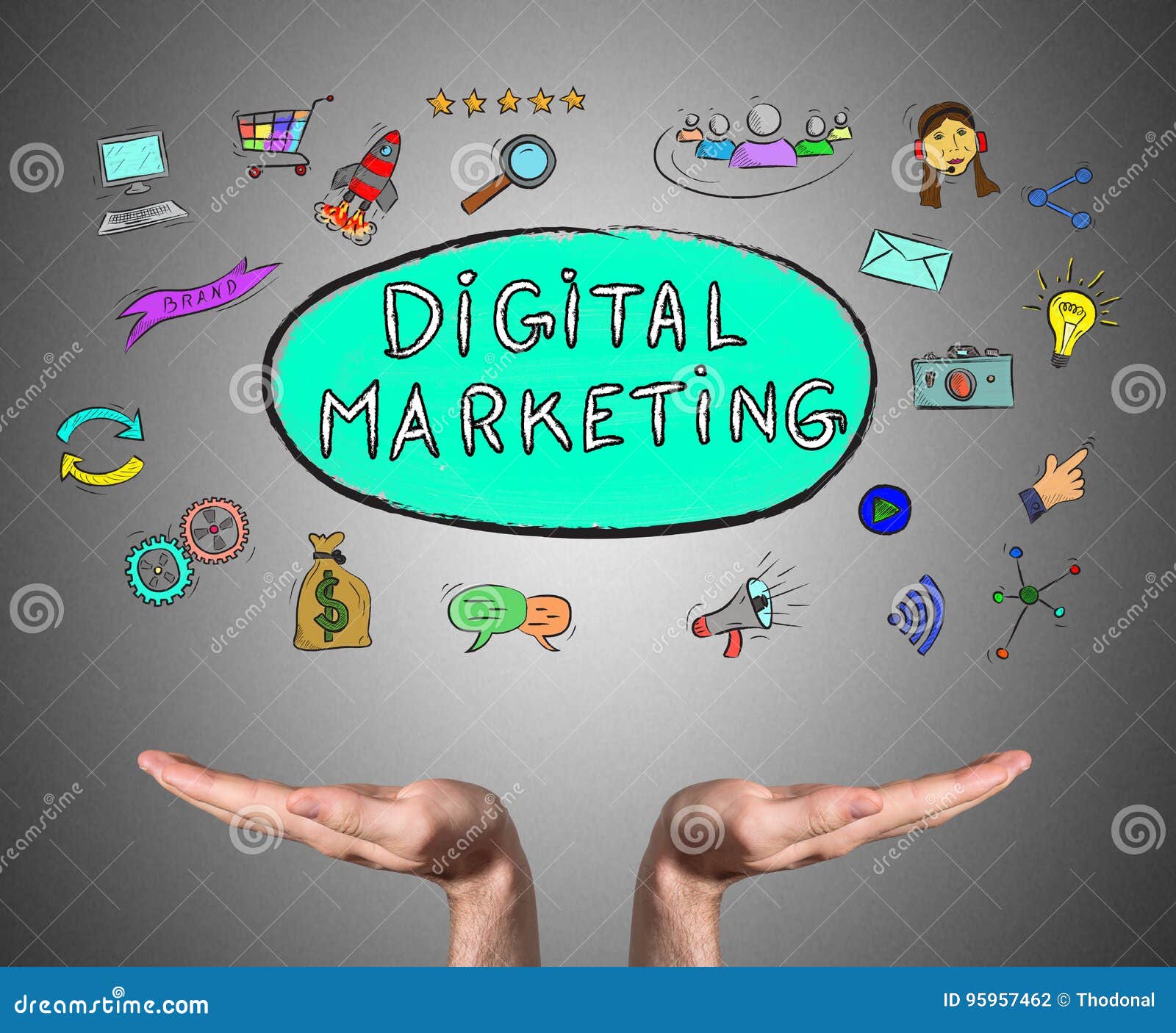 Digital Marketing Concept Sustained by Open Hands Stock Photo - Image ...