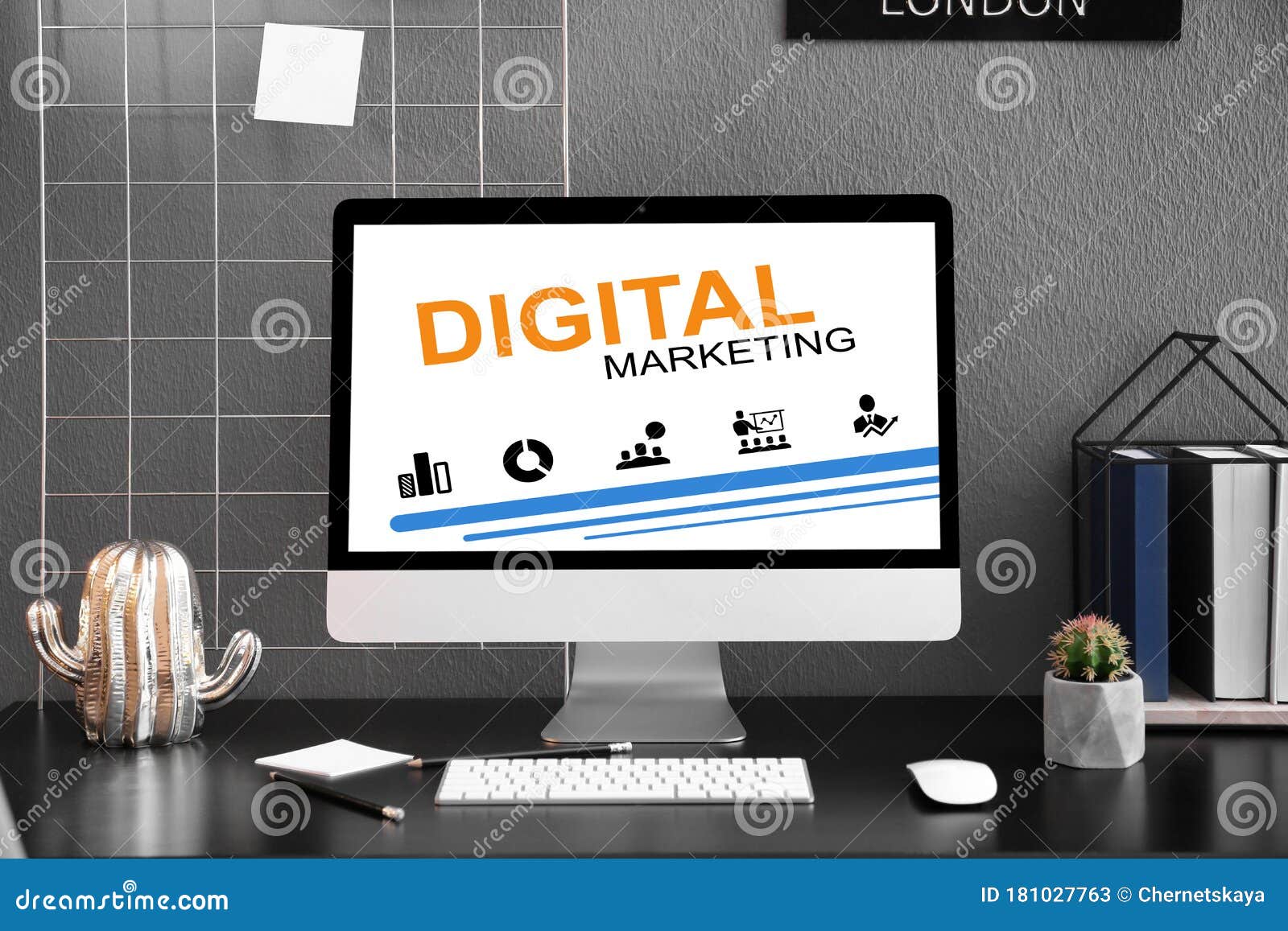 Digital Marketing Concept. Workplace with Computer Stock Image - Image ...