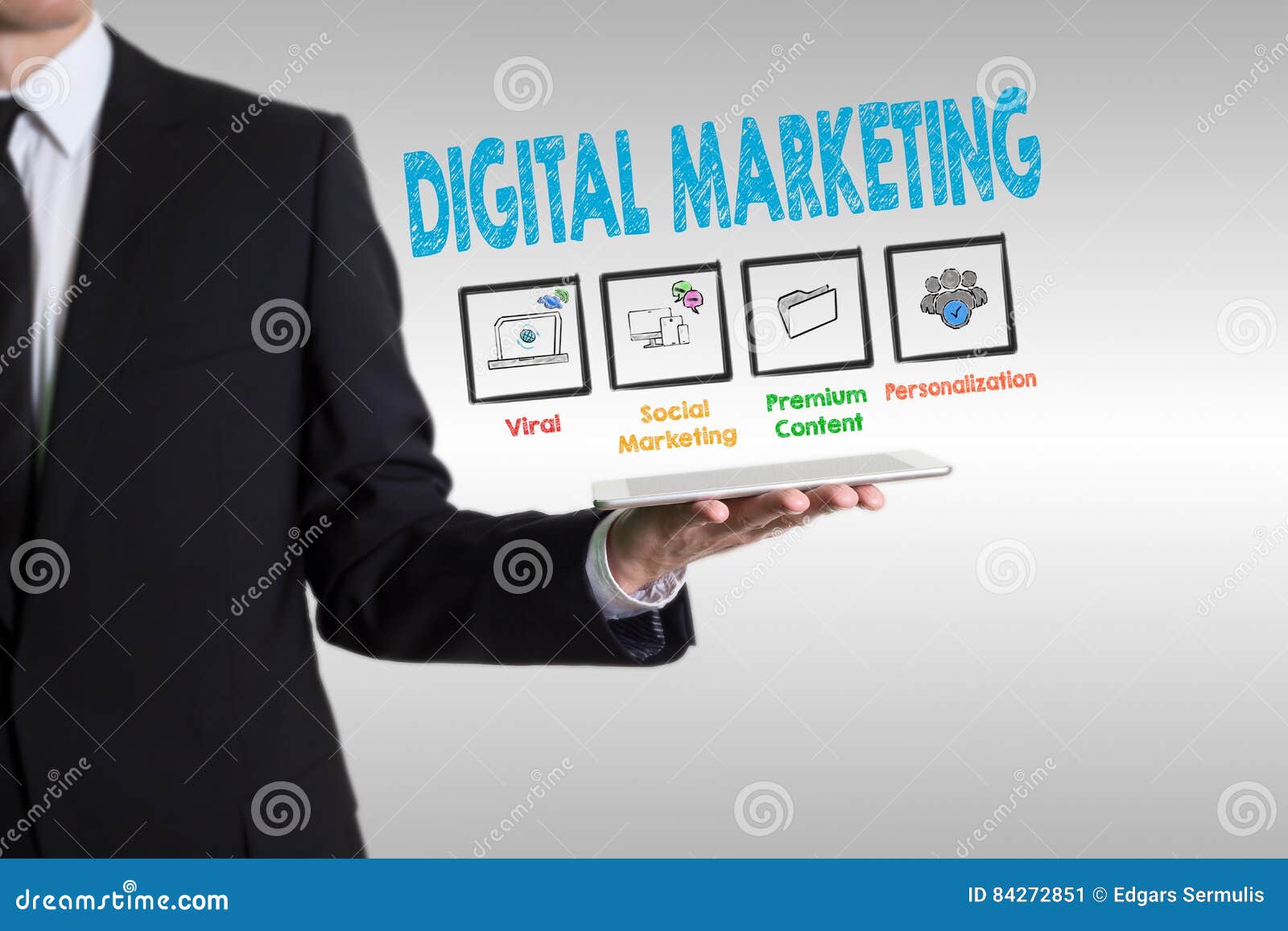 Digital Marketing Concept, Young Man Holding a Tablet Computer Stock ...