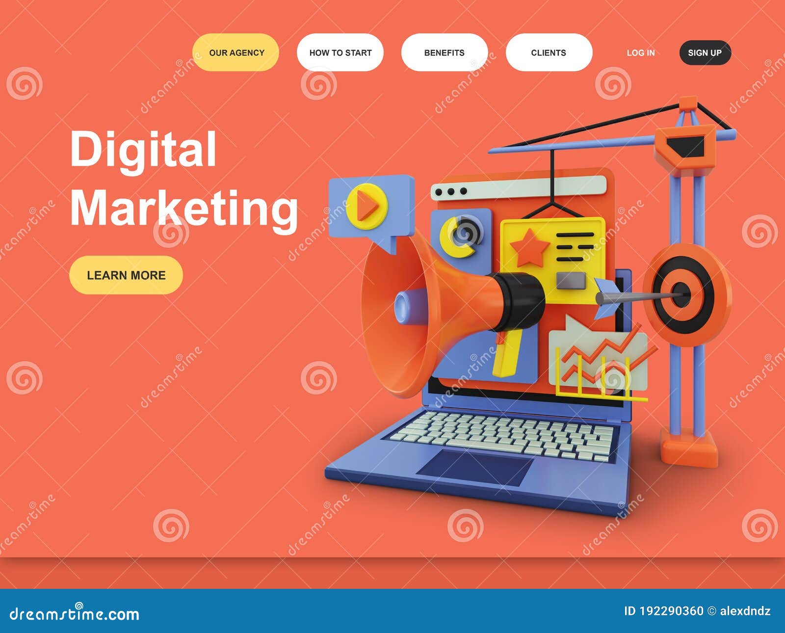 Digital Marketing 3d Render Illustration. Stock Illustration ...