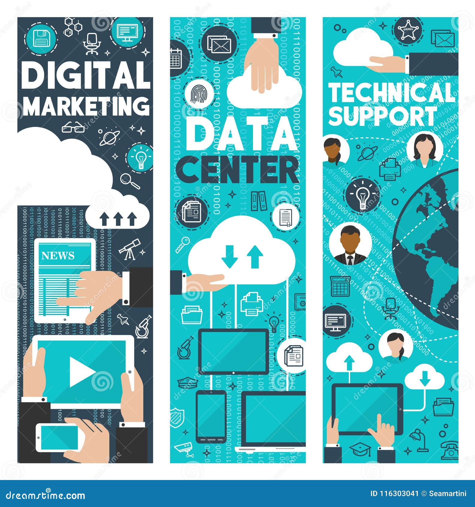 Digital Marketing Data Web Center Vector Banners Stock Vector ...