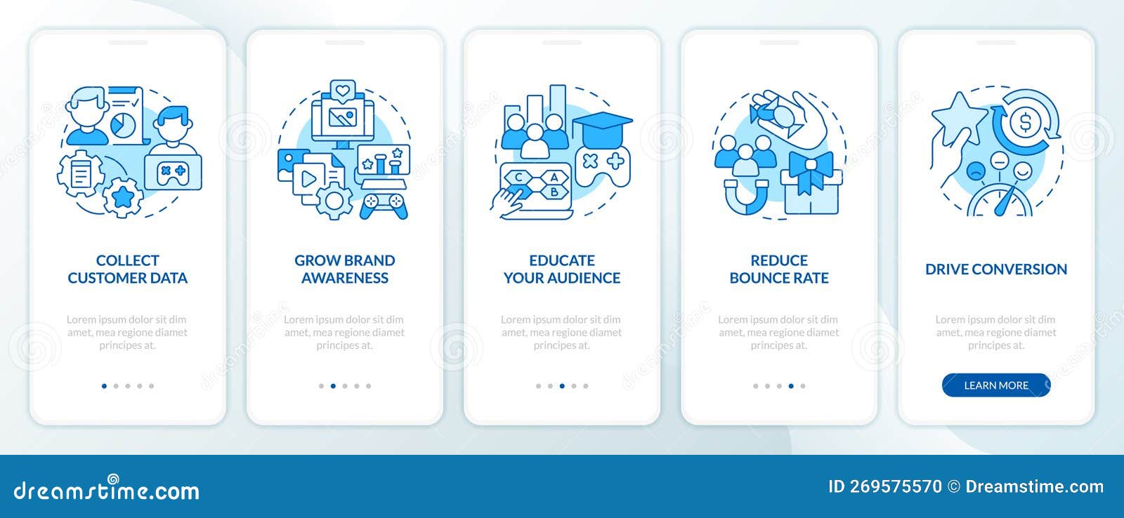 Digital Marketing Gamification Pros Blue Onboarding Mobile App Screen ...