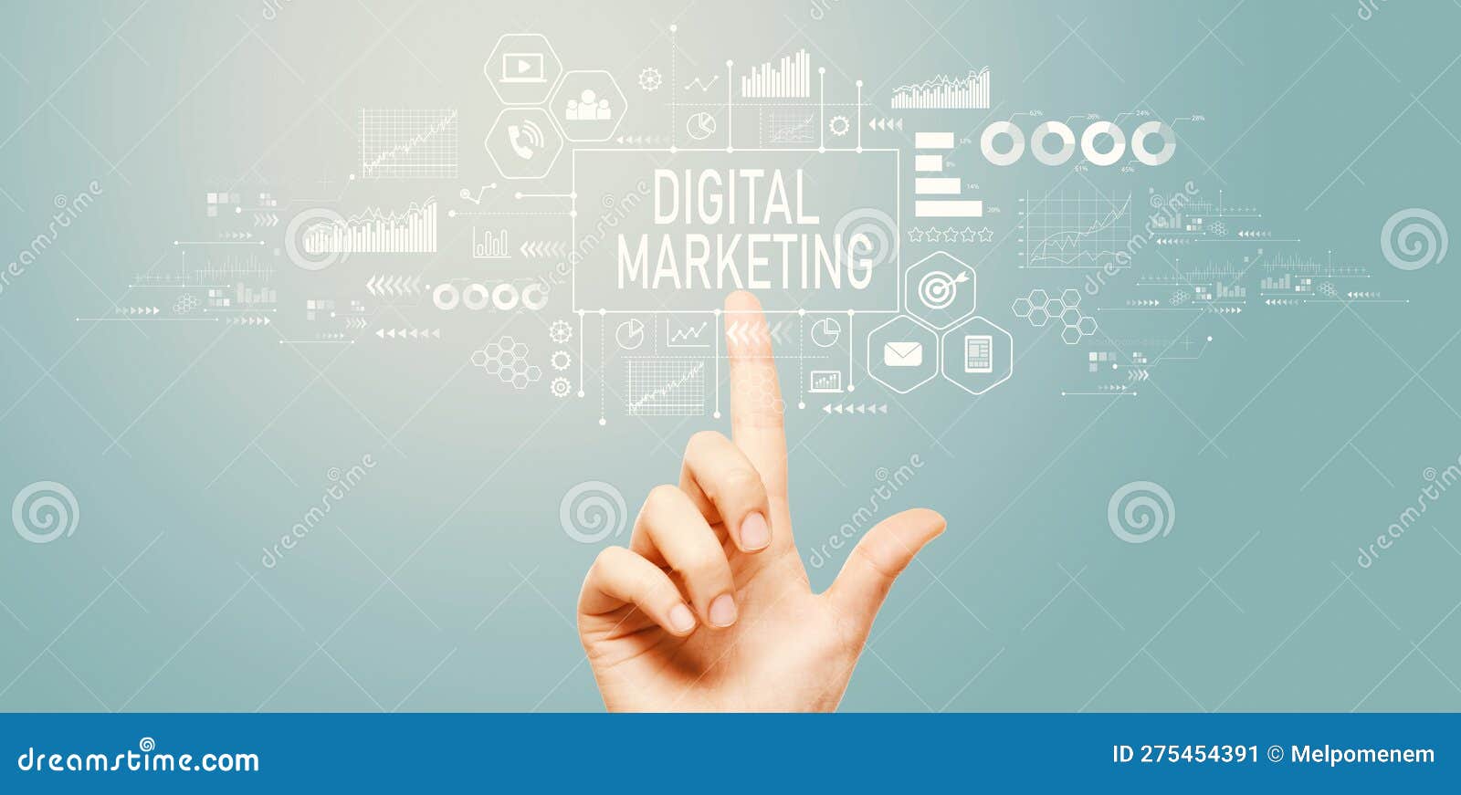 Digital Marketing with Hand Pressing a Button Stock Image - Image of ...