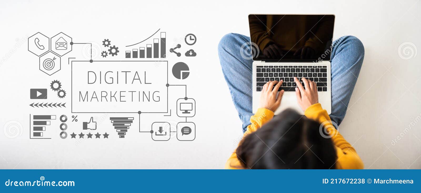 Digital Marketing Icon with Woman Using Computer Laptop Stock Photo ...