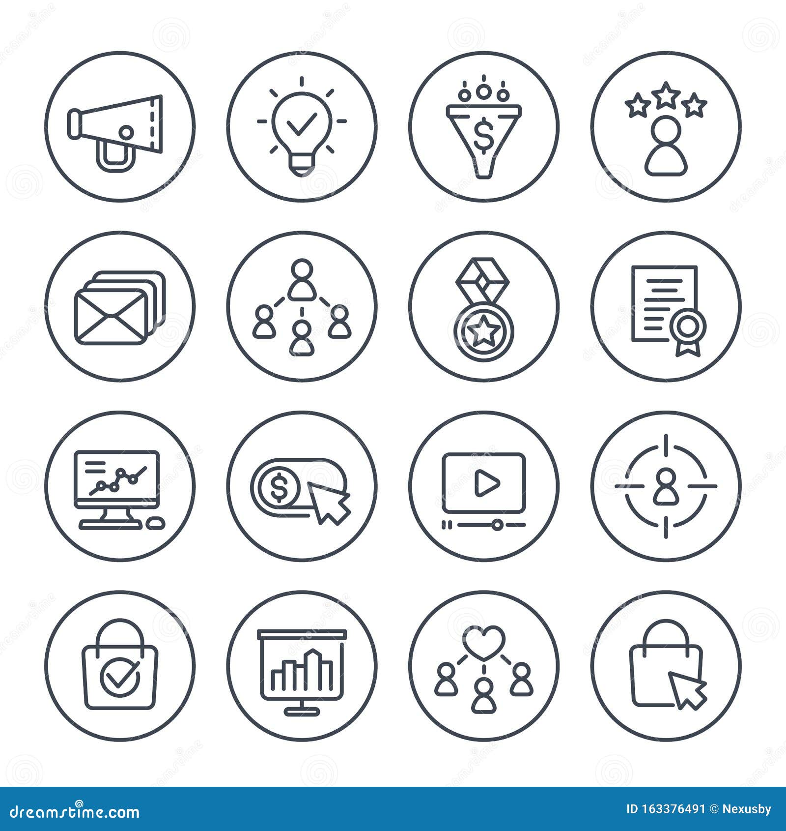 Digital Marketing Icons on White, Line Vector Set Stock Vector ...