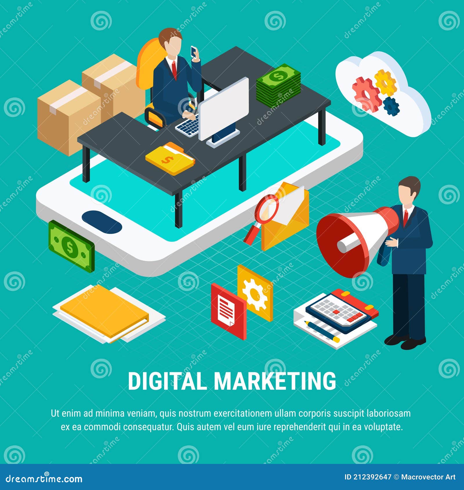 Digital Marketing Isometric Concept Stock Vector - Illustration of ...