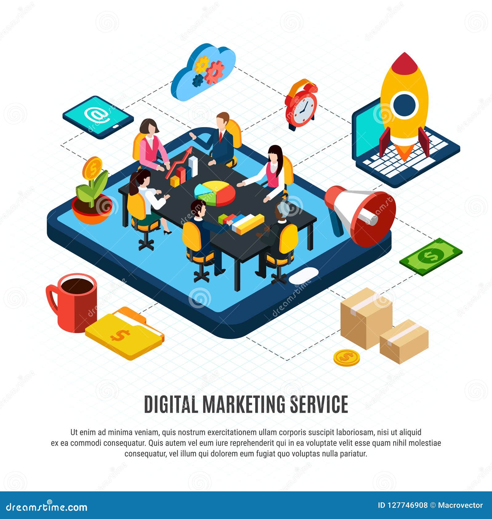 Digital Marketing Isometric Flowchart Stock Vector - Illustration of ...