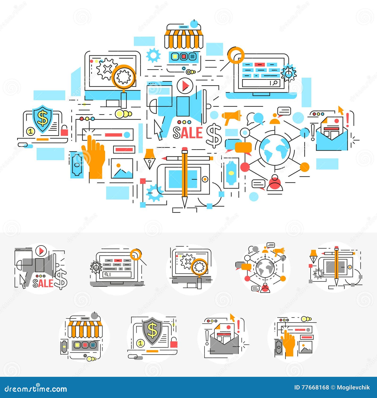 Digital Marketing Linear Concept Stock Vector - Illustration of ...