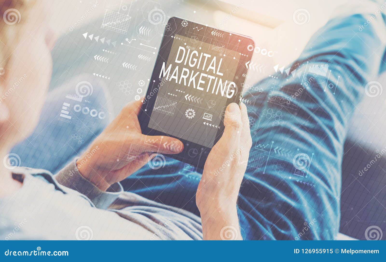 Digital Marketing with Man Using a Tablet Stock Image - Image of ...