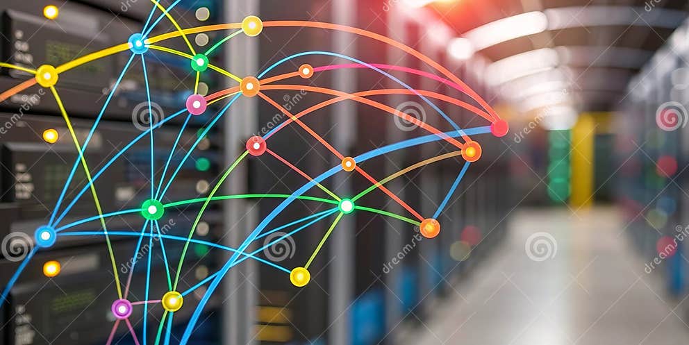 Digital Marketing Network Visualization with Colorful Connections Stock ...