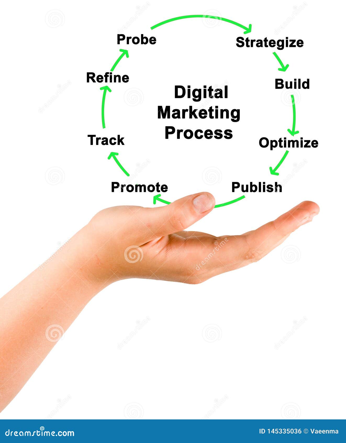 Digital Marketing Process stock illustration. Illustration of palm ...